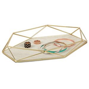 umbra 299481-221 prisma tray, geometric plated jewelry storage, 11" length x 7.25" height x 1.5” width, matte brass