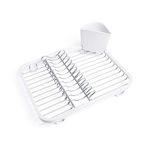 Umbra Sinkin Dish Drying Rack with Removeable Cutlery Holder for Sink or Countertop, Standard, White