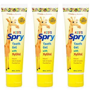 spry all natural kids fluoride free toothpaste tooth gel with xylitol, age 3 months and up kids toothpaste, strawberry banana 2 fl oz (pack of 3)