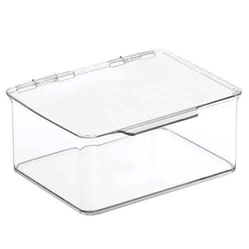 mDesign Plastic Small Stackable Divided Battery Storage Organizer Box with Hinged Lid for AA, AAA, C, D, 9 Volt Sizes, Great Storage for Kitchens, Home Offices, Lumiere Collection, Clear