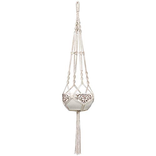 Mkono Macrame Plant Hanger Indoor Outdoor Hanging Planter Basket Cotton Rope 4 Legs 41 Inch