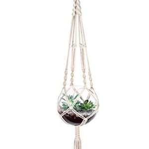 Mkono Macrame Plant Hanger Indoor Outdoor Hanging Planter Basket Cotton Rope 4 Legs 41 Inch