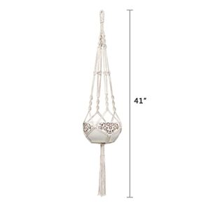 Mkono Macrame Plant Hanger Indoor Outdoor Hanging Planter Basket Cotton Rope 4 Legs 41 Inch