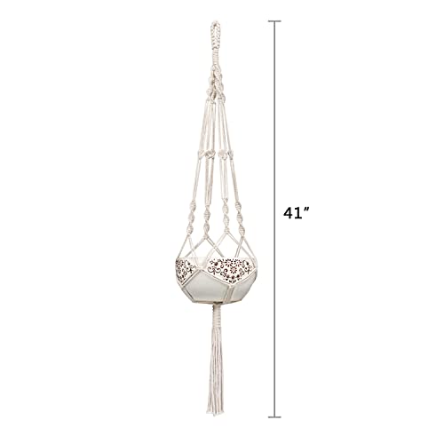 Mkono Macrame Plant Hanger Indoor Outdoor Hanging Planter Basket Cotton Rope 4 Legs 41 Inch