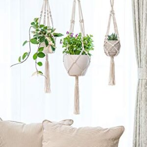 Mkono Macrame Plant Hanger Indoor Outdoor Hanging Planter Basket Cotton Rope 4 Legs 41 Inch