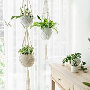 Mkono Macrame Plant Hanger Indoor Outdoor Hanging Planter Basket Cotton Rope 4 Legs 41 Inch