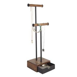 umbra pillar jewelry stand/jewelry organizer walnut and black metal jewelry stand with drawer, 6" length x 5" width x 21" height