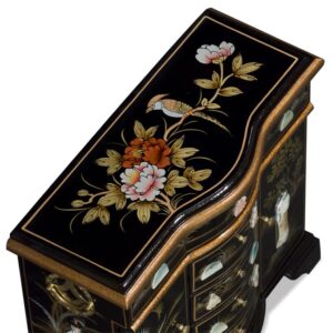 ChinaFurnitureOnline Wooden Oriental Jewelry Chest, Black Lacquer Chinoiserie with Pearl Maidens