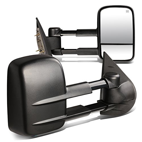 Driver and Passenger Sdie Rear View Towing Mirrors - Manual Telescoping | Power Adjustment | Heated Glass - Compatible with Chevy Silverado GMC Sierra GMT900 07-14, Textured Black