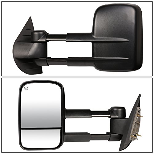 Driver and Passenger Sdie Rear View Towing Mirrors - Manual Telescoping | Power Adjustment | Heated Glass - Compatible with Chevy Silverado GMC Sierra GMT900 07-14, Textured Black