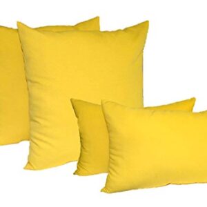 Set of 4 Indoor / Outdoor Pillows - 2 Square Pillows & 2 Rectangle / Lumbar Decorative Throw Pillows - Solid Yellow (17" x 17" Square & 11" x 19" Lumbar)