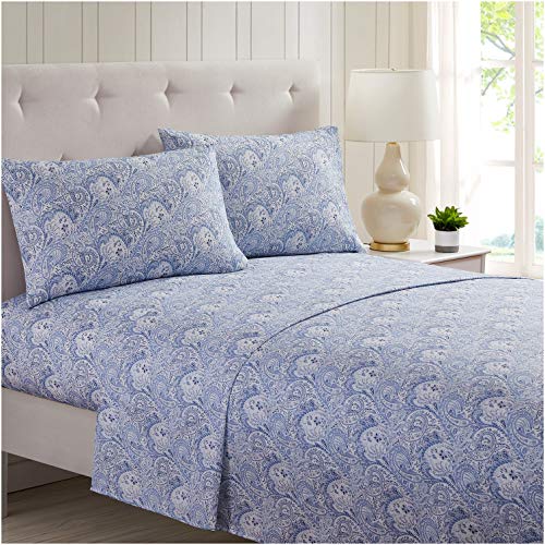 Mellanni Queen Sheet Set - 4 PC Iconic Collection Bedding Sheets & Pillowcases - Luxury, Extra Soft, Cooling Bed Sheets - Deep Pocket up to 16" - Wrinkle, Fade, Stain Resistant (Queen, Paisley Blue)