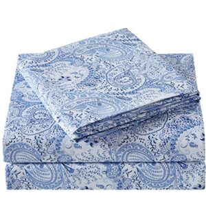 Mellanni Queen Sheet Set - 4 PC Iconic Collection Bedding Sheets & Pillowcases - Luxury, Extra Soft, Cooling Bed Sheets - Deep Pocket up to 16" - Wrinkle, Fade, Stain Resistant (Queen, Paisley Blue)