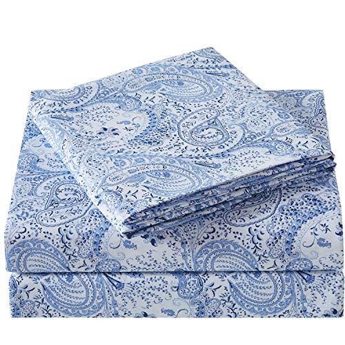 Mellanni Queen Sheet Set - 4 PC Iconic Collection Bedding Sheets & Pillowcases - Luxury, Extra Soft, Cooling Bed Sheets - Deep Pocket up to 16" - Wrinkle, Fade, Stain Resistant (Queen, Paisley Blue)