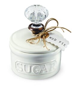 mud pie door knob sugar bowl, white 5.85h x 6.7l x 6.35w