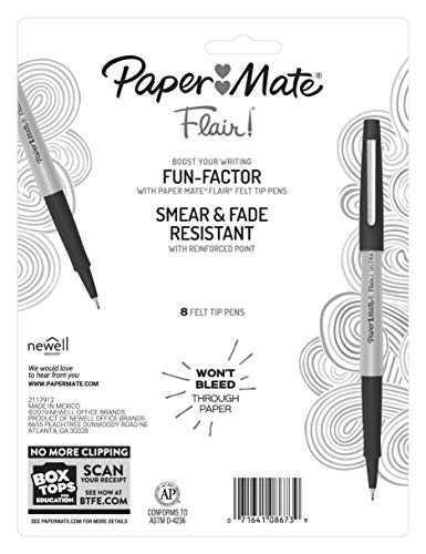 Paper Mate Flair Felt Tip Pens, Ultra Fine Point (0.4mm), Assorted Colors, 8 Count