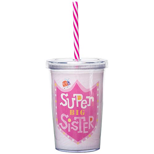 C.R. Gibson Super Big Sister Pink Insulated Small Acrylic Tumbler for Girls, 10 fl. Oz., Pink