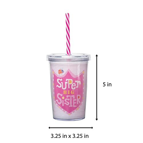 C.R. Gibson Super Big Sister Pink Insulated Small Acrylic Tumbler for Girls, 10 fl. Oz., Pink