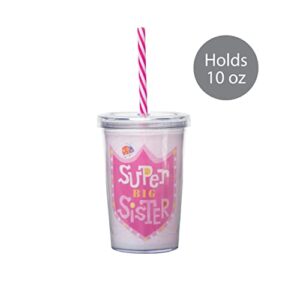 C.R. Gibson Super Big Sister Pink Insulated Small Acrylic Tumbler for Girls, 10 fl. Oz., Pink