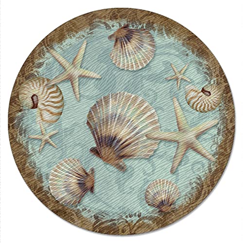 CounterArt Coastal Charm 4mm Heat Tolerant Tempered Glass Lazy Susan Turntable 13" Round Cake Plate Pizza Server