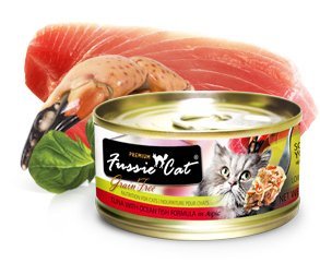 Fussie Cat Premium Grain Free Canned Cat Food 3 Flavor Variety Bundle: (4) Tuna with Chicken, (4) Tuna with Salmon and (4) Tuna with Ocean Fish, 2.82 Oz Each (12 Cans Total)