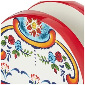 Euro Ceramica Zanzibar Collection Vibrant Ceramic Tableware Necessities, 4 Piece Completer Set, Spanish Floral Design, Multicolor