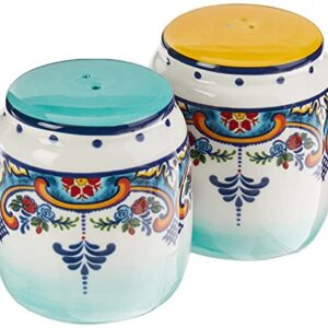 Euro Ceramica Zanzibar Collection Vibrant Ceramic Tableware Necessities, 4 Piece Completer Set, Spanish Floral Design, Multicolor