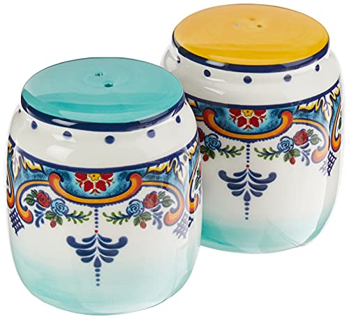 Euro Ceramica Zanzibar Collection Vibrant Ceramic Tableware Necessities, 4 Piece Completer Set, Spanish Floral Design, Multicolor