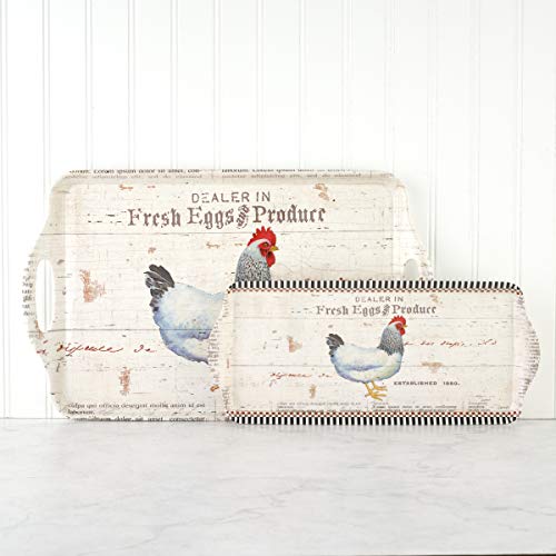 Pimpernel On The Farm Collection Large Handled Tray | Serving Tray for Lunch, Coffee, or Breakfast | Made of Melamine for Indoor and Outdoor use | Measures 18.9" x 11.6" | Dishwasher Safe