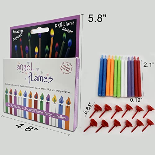 Angel Flames Birthday Cake Candles Happy Birthday Candles with Colored Flames (12pcs per Box, Holders Included) (12, Medium)