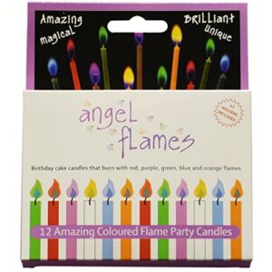 Angel Flames Birthday Cake Candles Happy Birthday Candles with Colored Flames (12pcs per Box, Holders Included) (12, Medium)