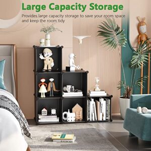 C&AHOME Cube Storage Organizer, 6-Cube Shelves Units, Closet Cabinet, DIY Plastic Modular Book Shelf, Ideal for Bedroom, Living Room, Office, 36.6" L x 12.4" W x 36.6" H Black SHS3506A