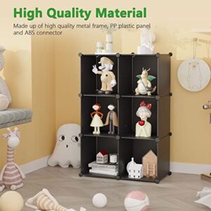 C&AHOME Cube Storage Organizer, 6-Cube Shelves Units, Closet Cabinet, DIY Plastic Modular Book Shelf, Ideal for Bedroom, Living Room, Office, 36.6" L x 12.4" W x 36.6" H Black SHS3506A