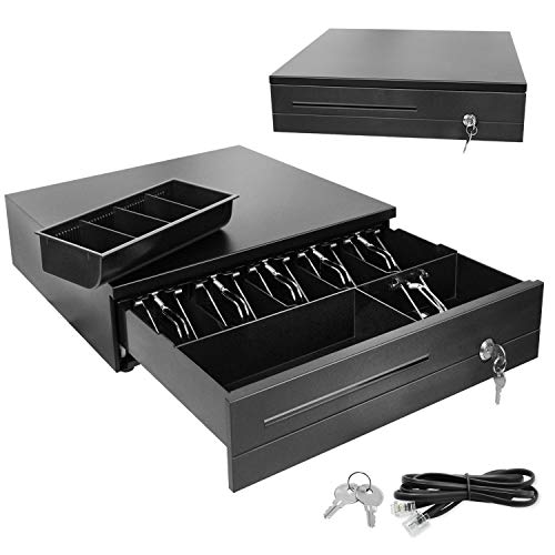 PARTYSAVING 16" Black Open Cash Register Drawer for Point of Sale (POS) System, 6 Bills and 4 Movable Coin Trays with Key Lock, Heavy Duty, APL1304