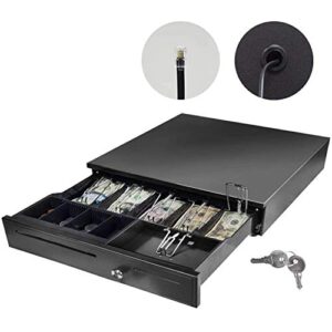 PARTYSAVING 16" Black Open Cash Register Drawer for Point of Sale (POS) System, 6 Bills and 4 Movable Coin Trays with Key Lock, Heavy Duty, APL1304