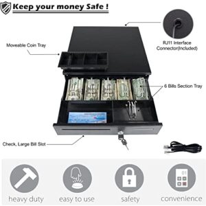 PARTYSAVING 16" Black Open Cash Register Drawer for Point of Sale (POS) System, 6 Bills and 4 Movable Coin Trays with Key Lock, Heavy Duty, APL1304