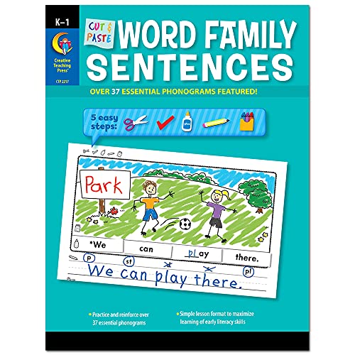 Creative Teaching Press Cut & Paste Word Family Sentences Pre-K - 1st Grade Activity workbook (Over 37 Essential Phonograms Featured!) (2217)