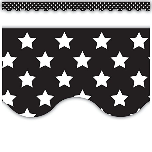 Teacher Created Resources Black with White Stars Scalloped Border Trim (5812)