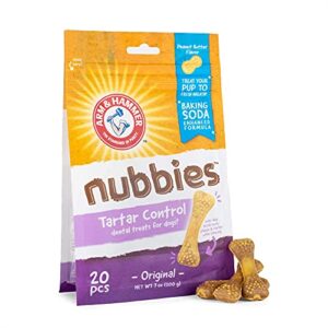 arm & hammer for pets nubbies dental treats for dogs | dental chews fight bad breath, plaque & tartar without brushing | peanut butter flavor, 20 count