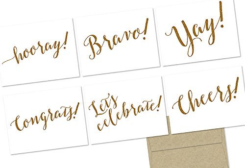 Note Card Cafe Congratulations Cards with Kraft White Envelopes | 36 Pack | Glitzy Congrats | Blank Inside, Glossy Finish | Set for Greeting Cards, Graduations, Promotions, Baby Showers