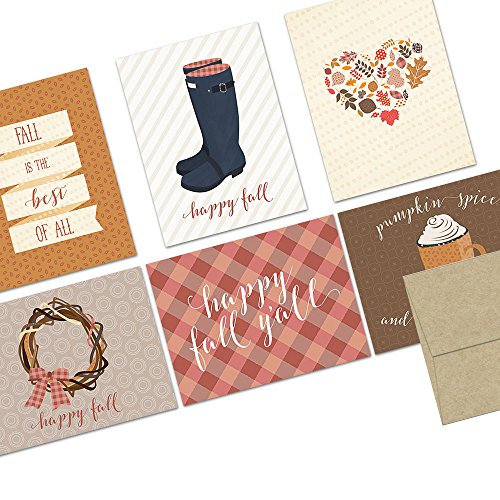 Note Card Cafe Autumn Cards with Kraft Envelopes | 72 Pack | It's Fall Y'all Designs | Blank Inside, Glossy Finish | Holiday, Winter, Christmas