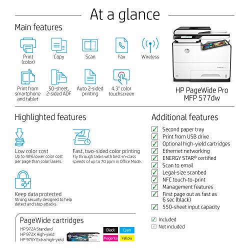 HP PageWide Pro 577dw Color Multifunction Business Printer with Wireless & Duplex Printing (D3Q21A)