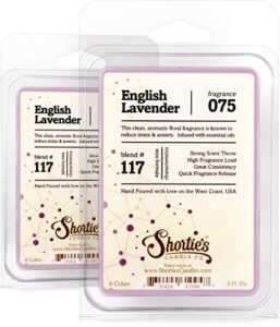 shortie's candle company pure english lavender wax melts multi pack - formula 117-2 highly scented bars - made with essential & natural oils - flower & floral air freshener cubes collection