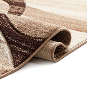 Desert Swirl Brown & Beige Modern Geometric Comfy Casual Spiral Hand Carved Area Rug 5x7 (5'3" x 7'3") Easy to Clean Stain Fade Resistant Contemporary Thick Soft Plush Living Dining Room Rug