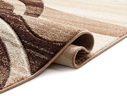 Desert Swirl Brown & Beige Modern Geometric Comfy Casual Spiral Hand Carved Area Rug 5x7 (5'3" x 7'3") Easy to Clean Stain Fade Resistant Contemporary Thick Soft Plush Living Dining Room Rug