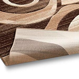 Desert Swirl Brown & Beige Modern Geometric Comfy Casual Spiral Hand Carved Area Rug 5x7 (5'3" x 7'3") Easy to Clean Stain Fade Resistant Contemporary Thick Soft Plush Living Dining Room Rug