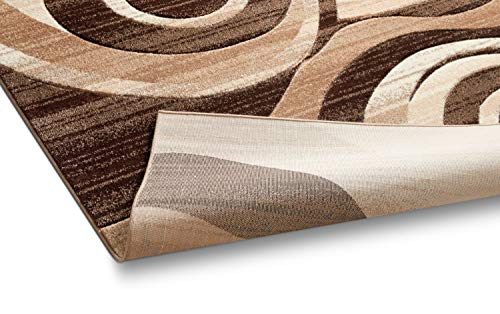 Desert Swirl Brown & Beige Modern Geometric Comfy Casual Spiral Hand Carved Area Rug 5x7 (5'3" x 7'3") Easy to Clean Stain Fade Resistant Contemporary Thick Soft Plush Living Dining Room Rug