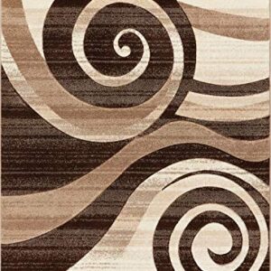 Desert Swirl Brown & Beige Modern Geometric Comfy Casual Spiral Hand Carved Area Rug 5x7 (5'3" x 7'3") Easy to Clean Stain Fade Resistant Contemporary Thick Soft Plush Living Dining Room Rug