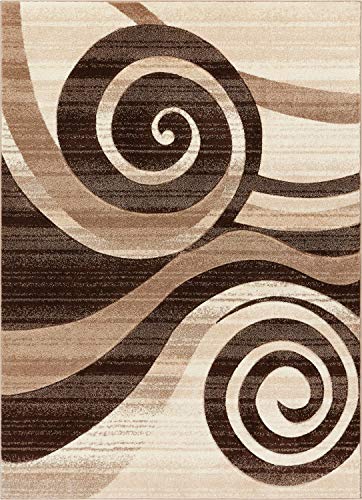 Desert Swirl Brown & Beige Modern Geometric Comfy Casual Spiral Hand Carved Area Rug 5x7 (5'3" x 7'3") Easy to Clean Stain Fade Resistant Contemporary Thick Soft Plush Living Dining Room Rug