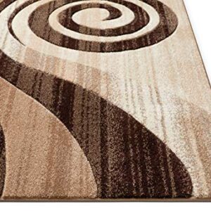 Desert Swirl Brown & Beige Modern Geometric Comfy Casual Spiral Hand Carved Area Rug 5x7 (5'3" x 7'3") Easy to Clean Stain Fade Resistant Contemporary Thick Soft Plush Living Dining Room Rug